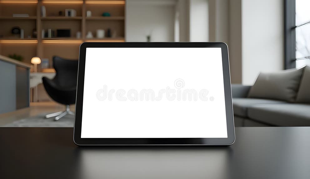 Sleek Tablet with Blank White Screen Resting on a Clean Tabletop ...