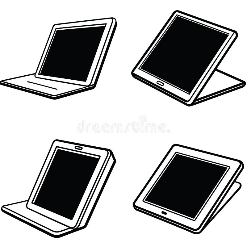 A sleek tablet on a desk stock illustration. Illustration of white ...