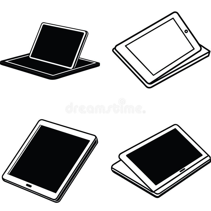 A sleek tablet on a desk stock illustration. Illustration of ...