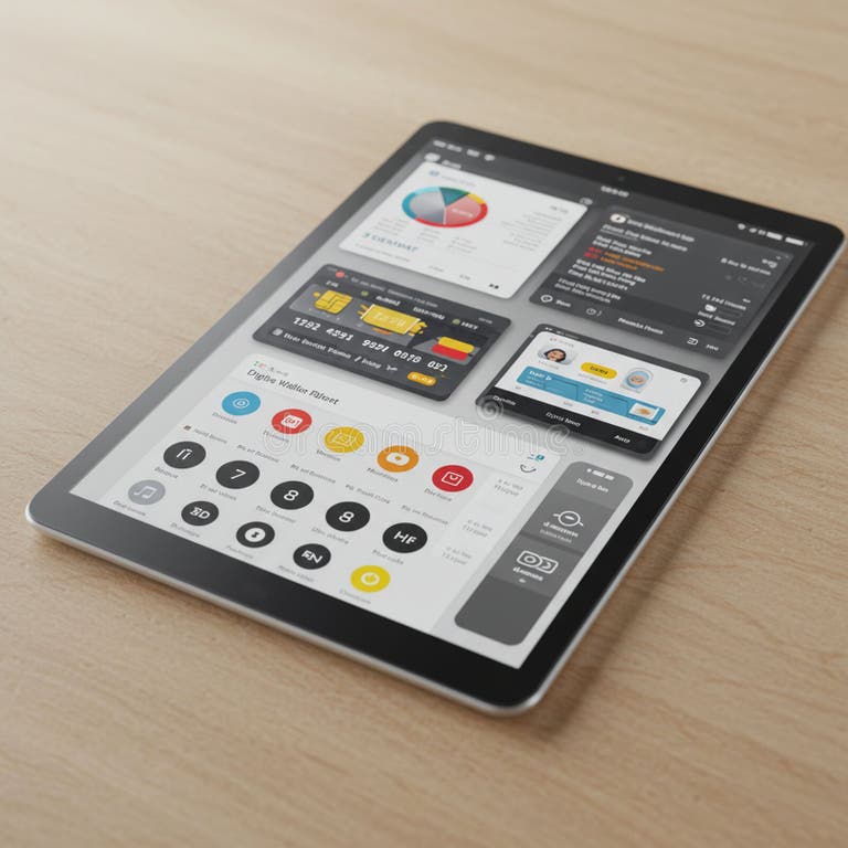 A Sleek Tablet Displaying a Digital Dashboard Interface with Multiple ...