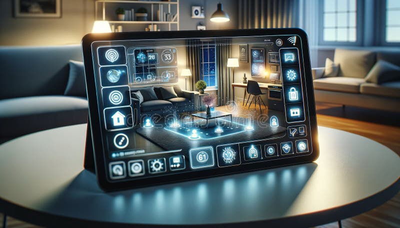 Tablet with Interactive 3D Smart Home Interface Stock Illustration ...