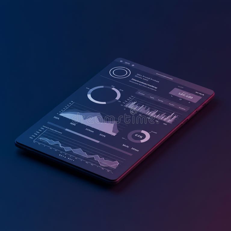 A Sleek Tablet Displays a Dashboard with Various Data Visualizations ...