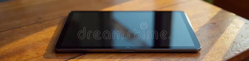 Sleek Tablet Rests on Warm, Rustic Wood Grain , Desk, Minimal, Texture ...