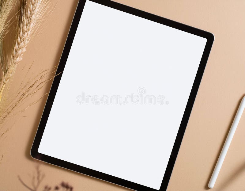 White Screen Tablet on Beige Surface Stock Illustration - Illustration ...