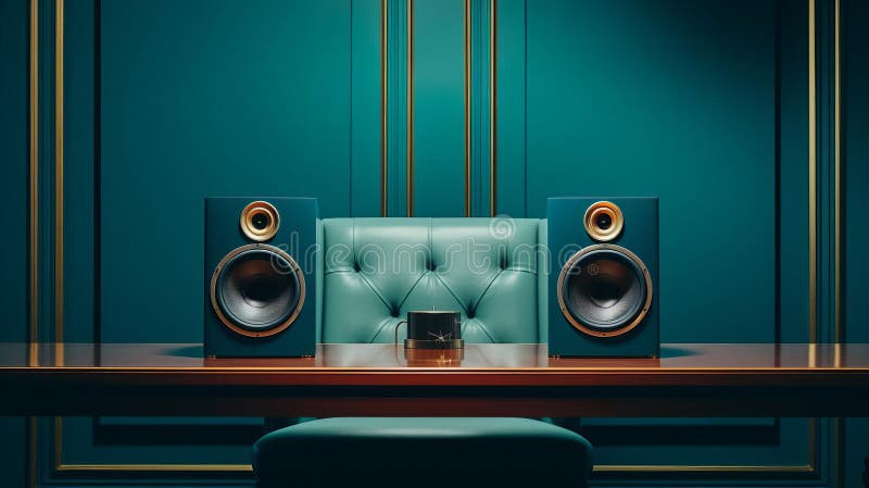 High Style Teal Speaker Lying on Table in Study Room Stock Illustration ...