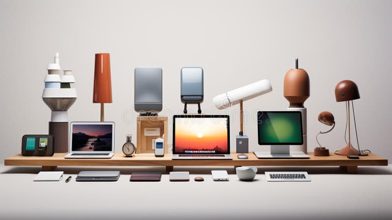 Sleek Tech Collection: Modern Devices on Clean White Table Stock ...