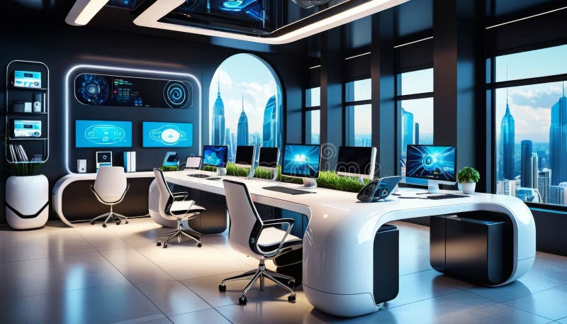 Sleek Tech-Enhanced Office Space Stock Photo - Image of urban, digital ...
