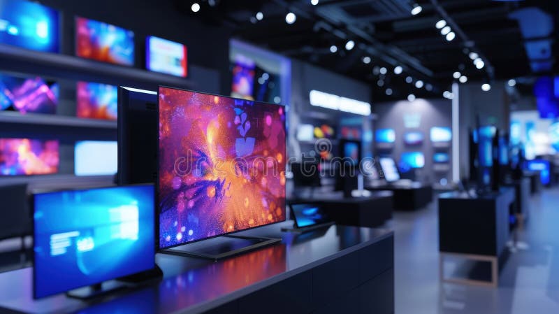Modern Tech Store Interior with Vibrant Static TV Display for Retail ...