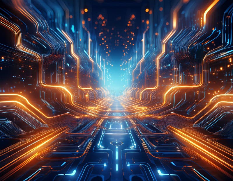 Sleek Technology Background with Circuit Patterns and Glowing Lines ...