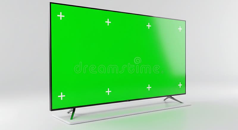Modern Television with Green Screen for Chroma Key Mockup on White ...