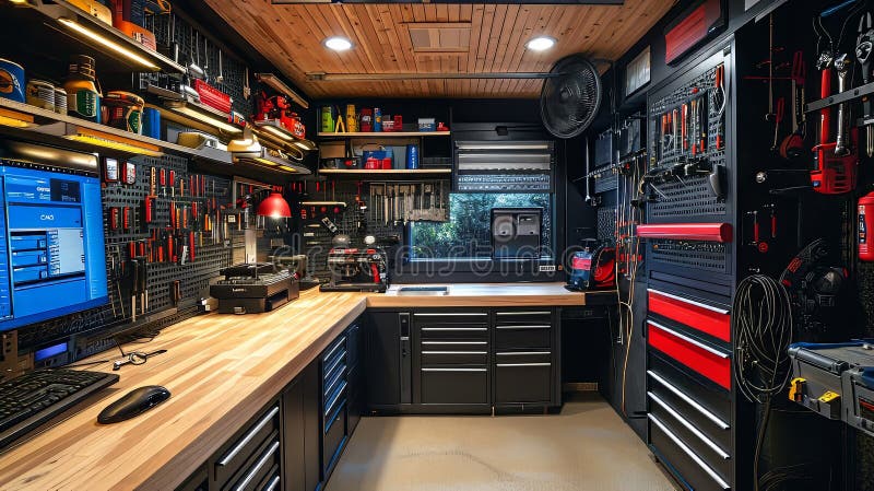 Sleek Tool Room Interior Concept Stock Illustration - Illustration of ...