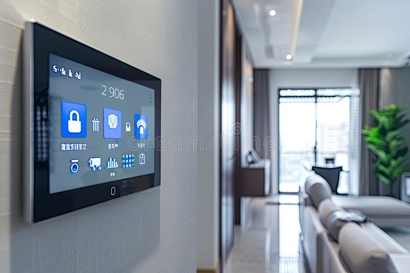 A Sleek Touchscreen Control Panel on a Contemporary Wall in a Smart ...