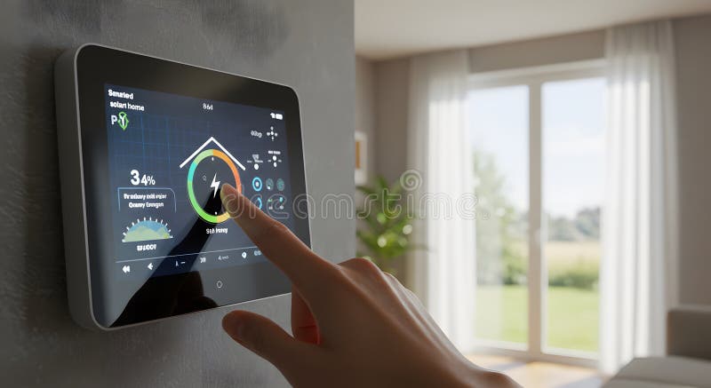 Smart Home Interface: Hand Interacting with Touchscreen Display Stock ...