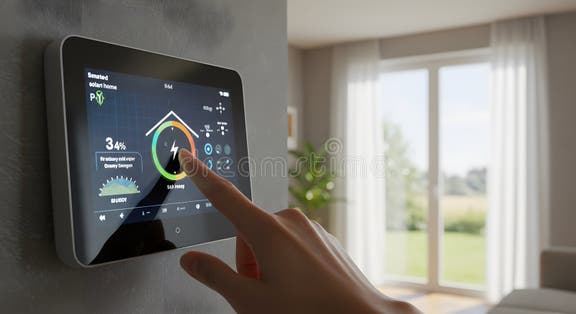 Smart Home Interface: Hand Interacting with Touchscreen Display Stock ...