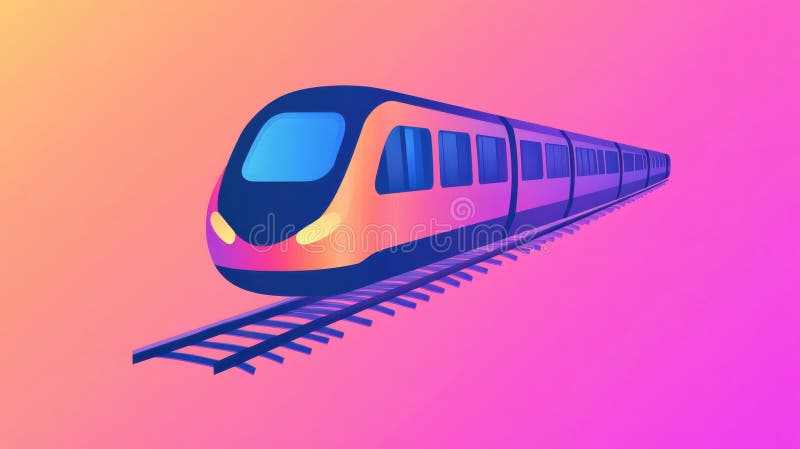 The Sleek Train Icon Moves Gracefully Along the Railway on a Colorful Gradient Background ...