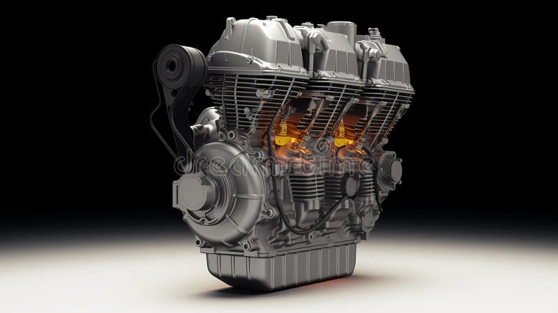 Sleek and Transparent Engine Structure with Shadows on Smooth Floor ...