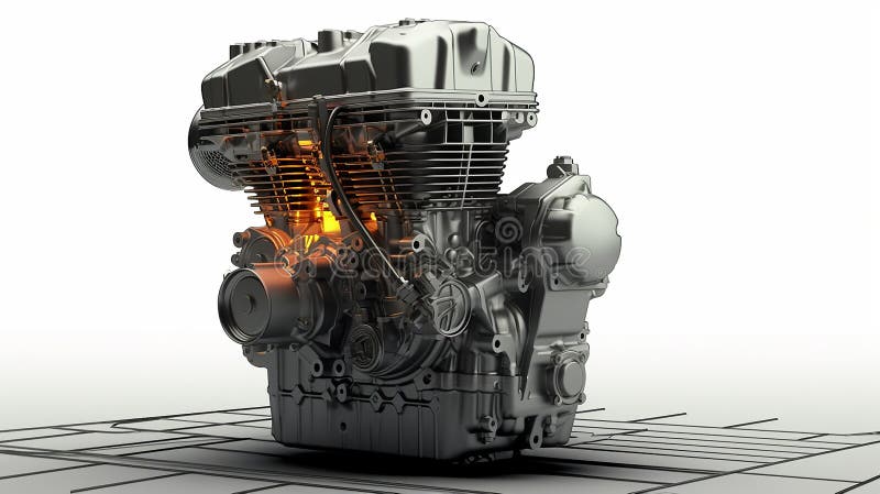 Sleek and Transparent Engine Structure with Shadows on Smooth Floor ...