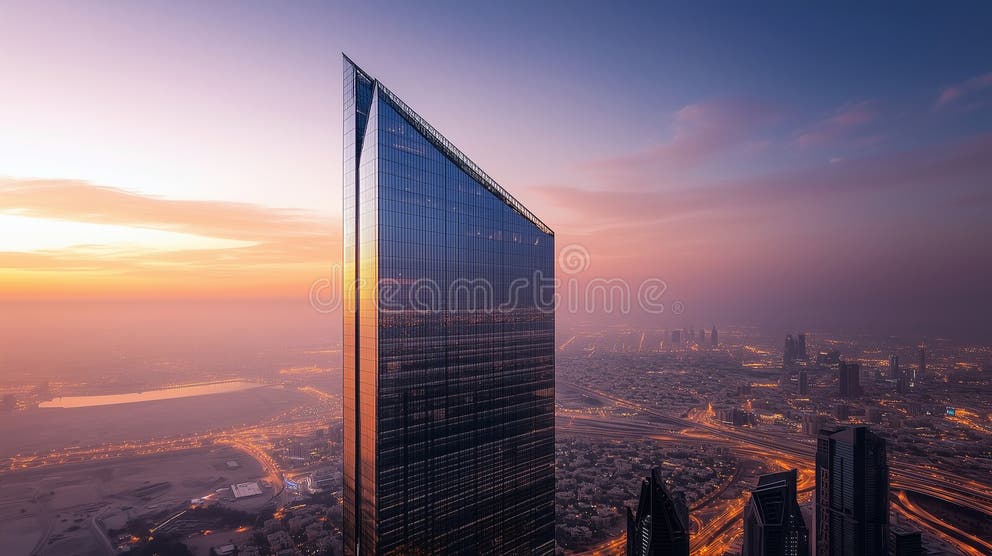 A Sleek, Triangular Skyscraper Stands Prominently Against a Stunning ...