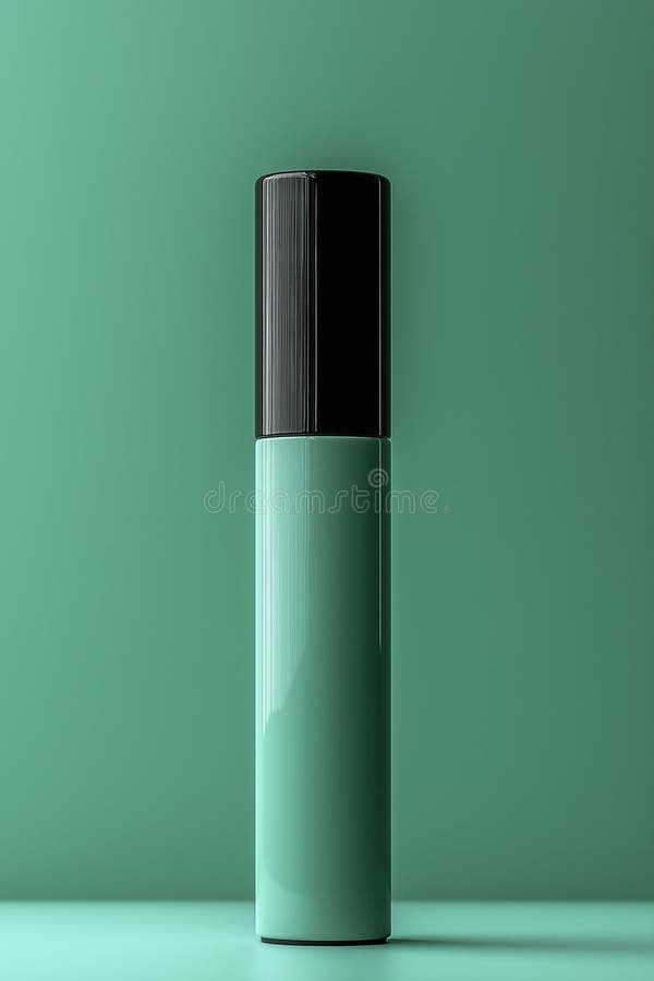 A Modern Turquoise Bottle with a Black Cap Placed on a Matching Green ...