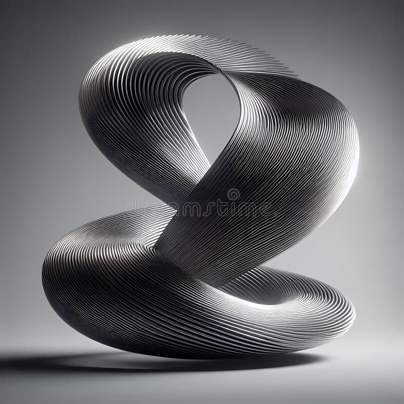 Futuristic Twisting Metallic Sculpture with Abstract Ribbon-Like Design ...