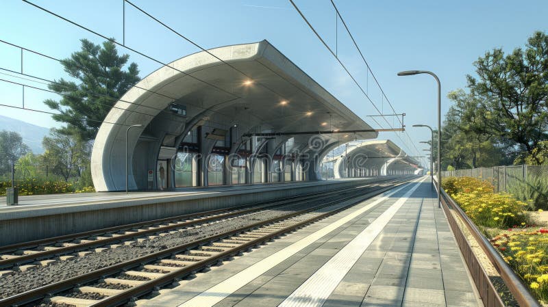 Sleek Urban Design of a Modern Train Station Being Built Stock ...