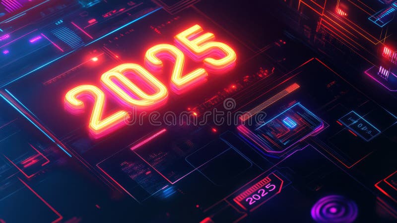 Futuristic Digital Calendar Shows Vibrant Year 2025 in Sleek Design ...