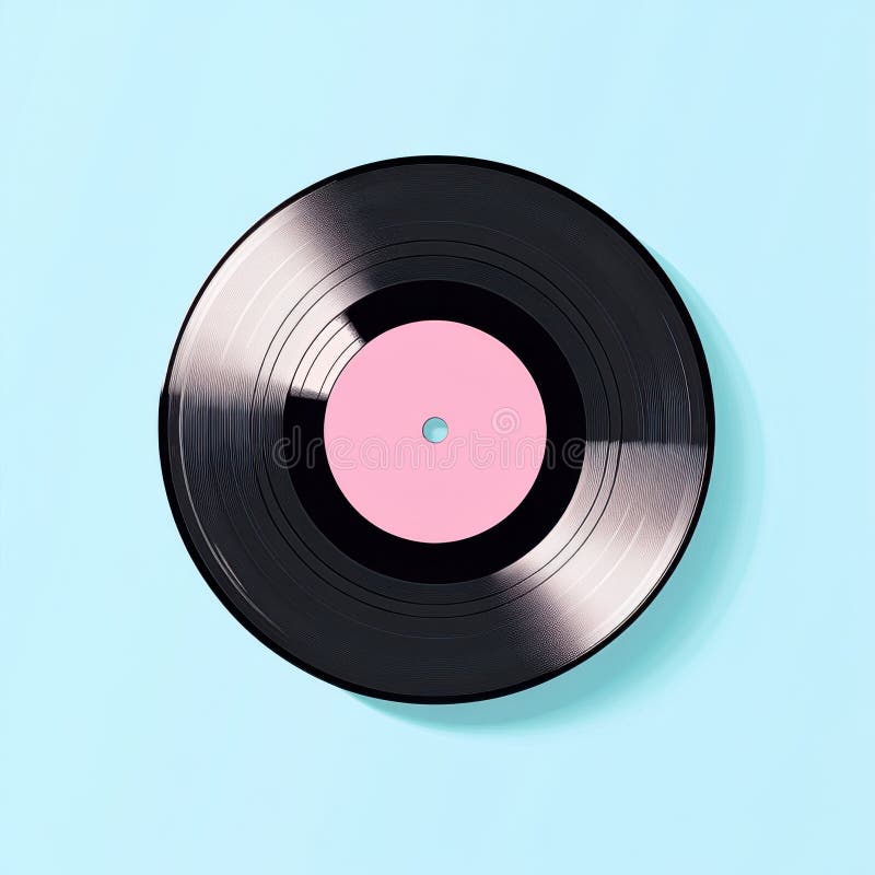 Minimalistic Vinyl Record with Pink Label on Light Blue Background ...