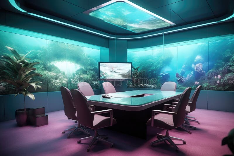 Sleek Virtual Conference Room with Hologram Technology Stock ...