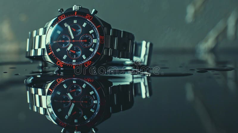 A Sleek Watch Elegantly Rests on a Reflective Surface, Casting ...
