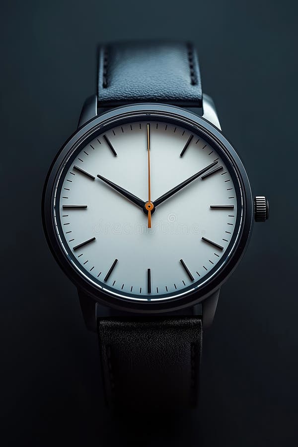 Modern Minimalist Watch Design with Black Leather Strap and White Dial ...