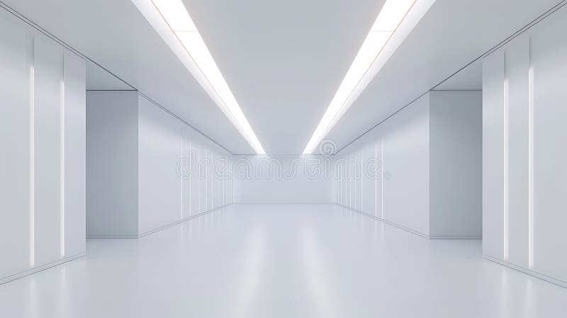 Spacious Modern White Corridor with Elegant Bright Lighting, Designed ...