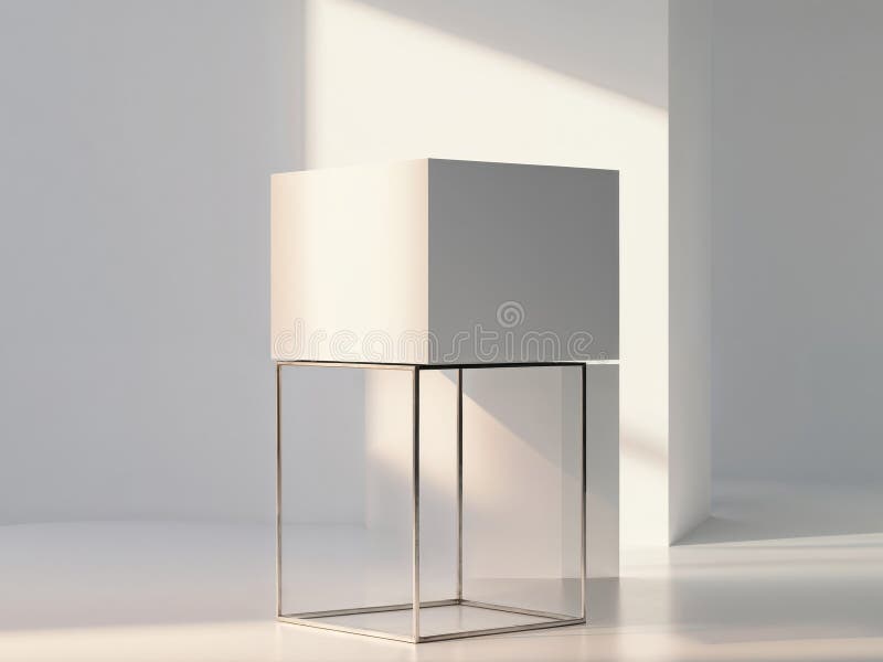 Sleek White Cube Pedestal Display on a Modern Stand. Stock Photo ...