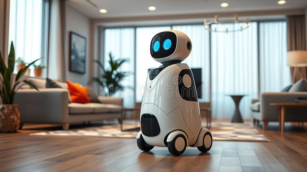 Sleek White Cylindrical Robot Home Security Surveillance System ...