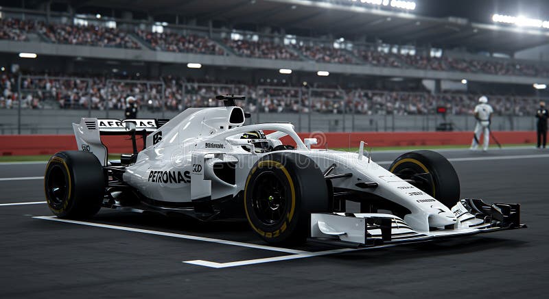 Sleek White Formula 1 Race Car on Track, Dramatic Lighting Stock Photo ...