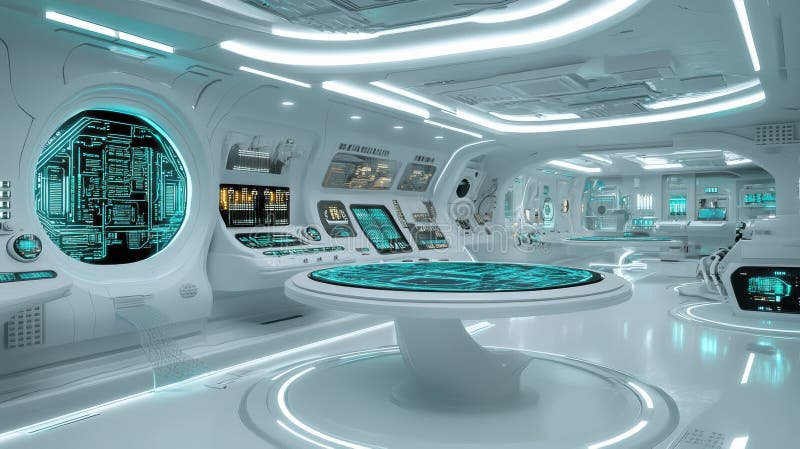 Futuristic Space Station Control Room Stock Illustration - Illustration ...