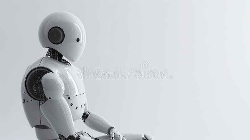 A Sleek, White Futuristic Robot Sitting Against a Plain, Light Gray ...