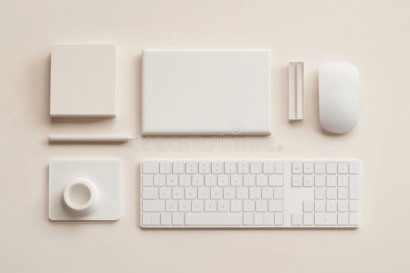 Sleek White Keyboard and Minimal Office Essentials Create a Clean Desk ...