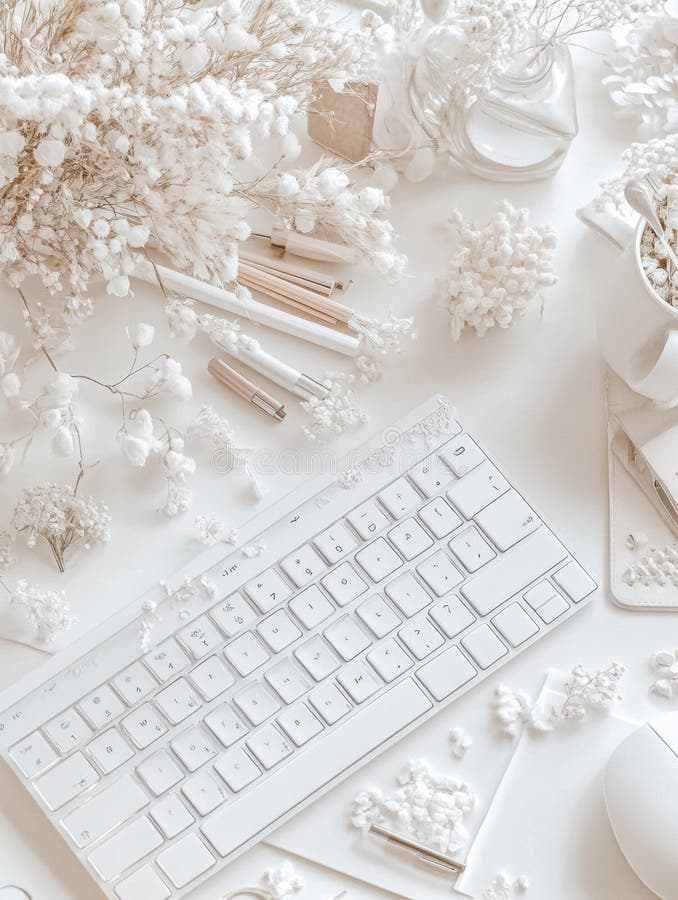Sleek White Keyboard with Minimalistic Office Essentials Creating a ...
