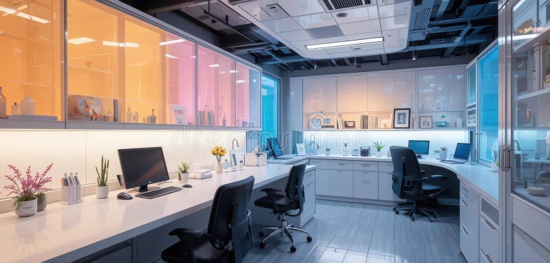 Modern Scientific Workspace with Customizable Lighting To Enhance Focus ...