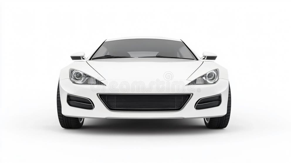 Sleek White Modern Car Front View on White Background Stock Image ...