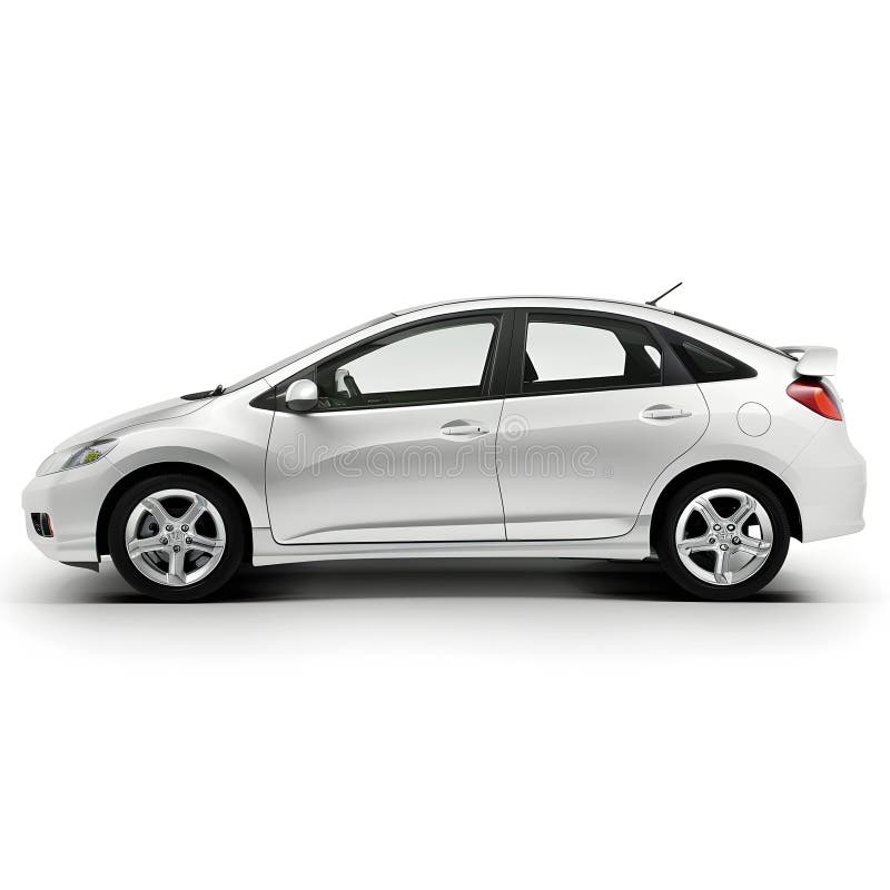White Modern Compact Car Side View on White Background Stock Image ...