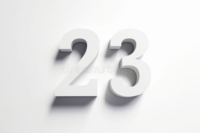 Sleek White Number 23 Twenty Three with Subtle Shadow in White ...