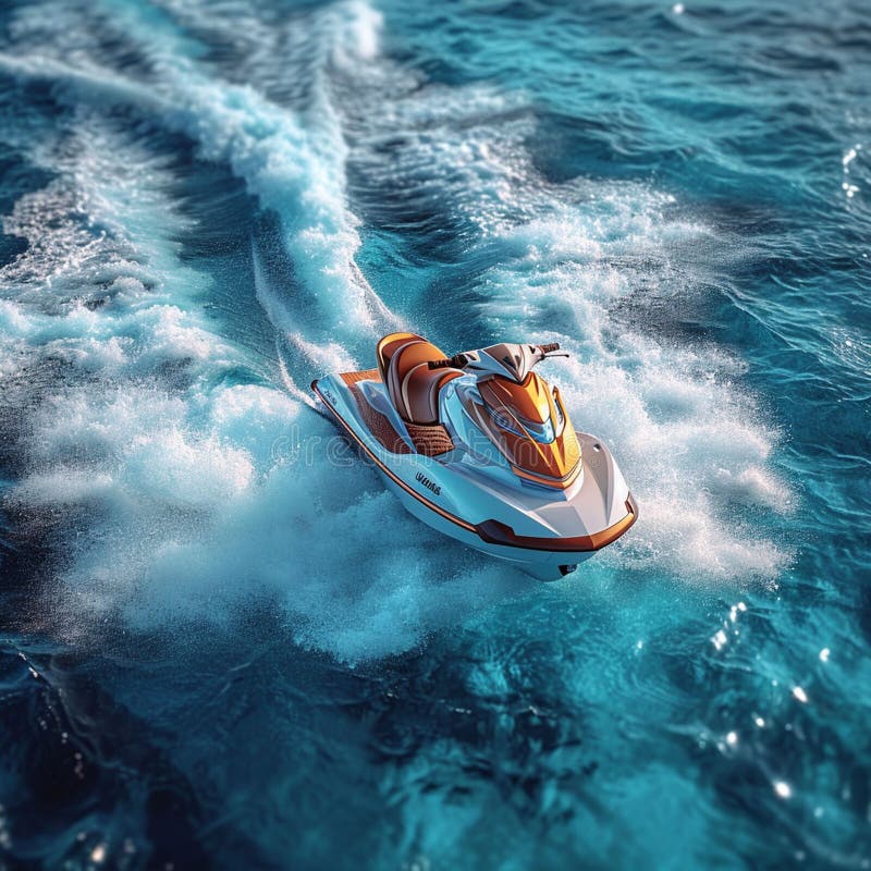 A Sleek White and Orange Jet Ski Glides through Vibrant Blue Waters ...