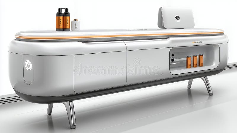 Sleek White and Orange Modern Console Table with Mid Century Legs ...