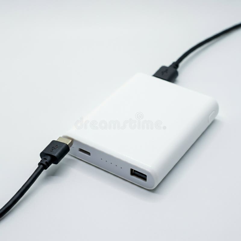 A Sleek, White Power Bank with a Rectangular Shape, Featuring a USB ...