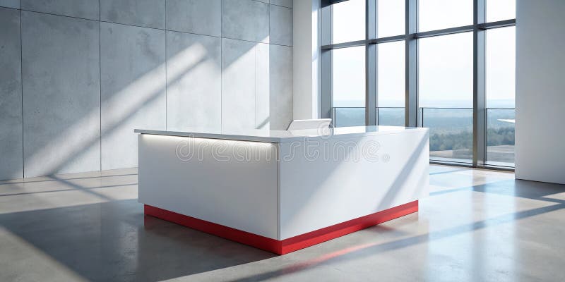Sleek White Reception Desk Elevates Minimalist Office Corridor Design ...
