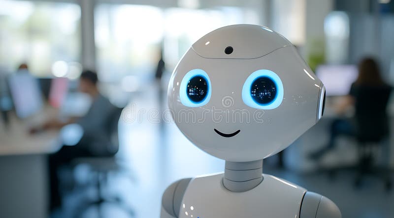 Friendly Robot with Glowing Eyes in a Modern Office Representing ...