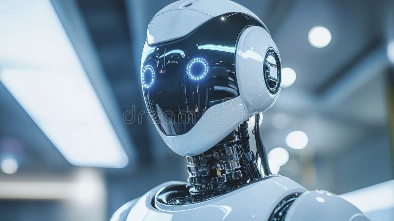 Sleek White Robot with Illuminated Blue Eye Details Stock Illustration ...