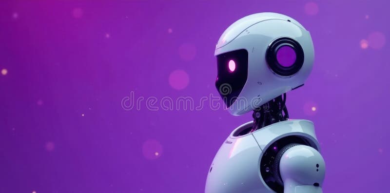 Sleek White Robot Purple Backdrop Chat Bubbles Technology Automation ...