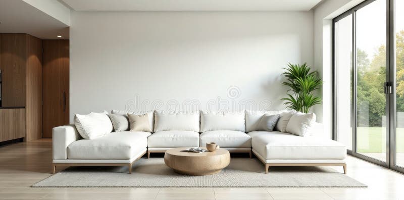 Sleek White Sofa in Bright Open Plan Living Room, House, Design Stock ...
